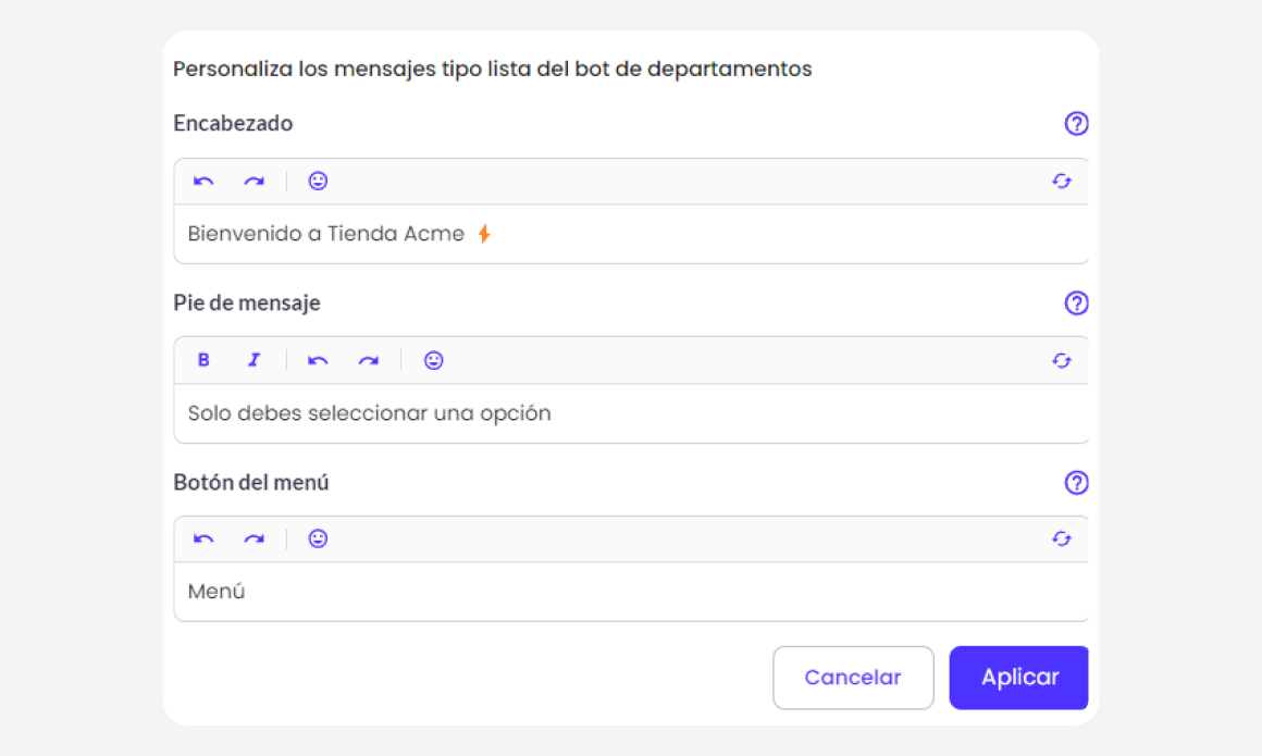 ¿Cómo habilitar y configurar botones y listas tipo menú en el Chatbot ...